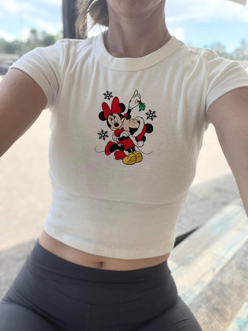 Mickey Mistletoe Minnie Crop, Kissing Christmas Baby Tee, Holiday Magic ...