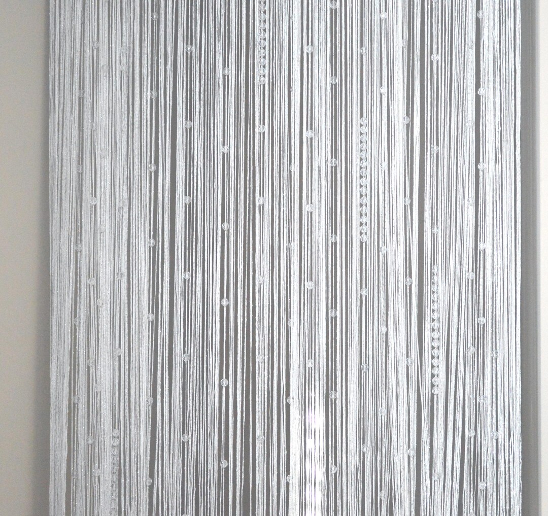 White With Silver Thread Beaded Curtain - Etsy