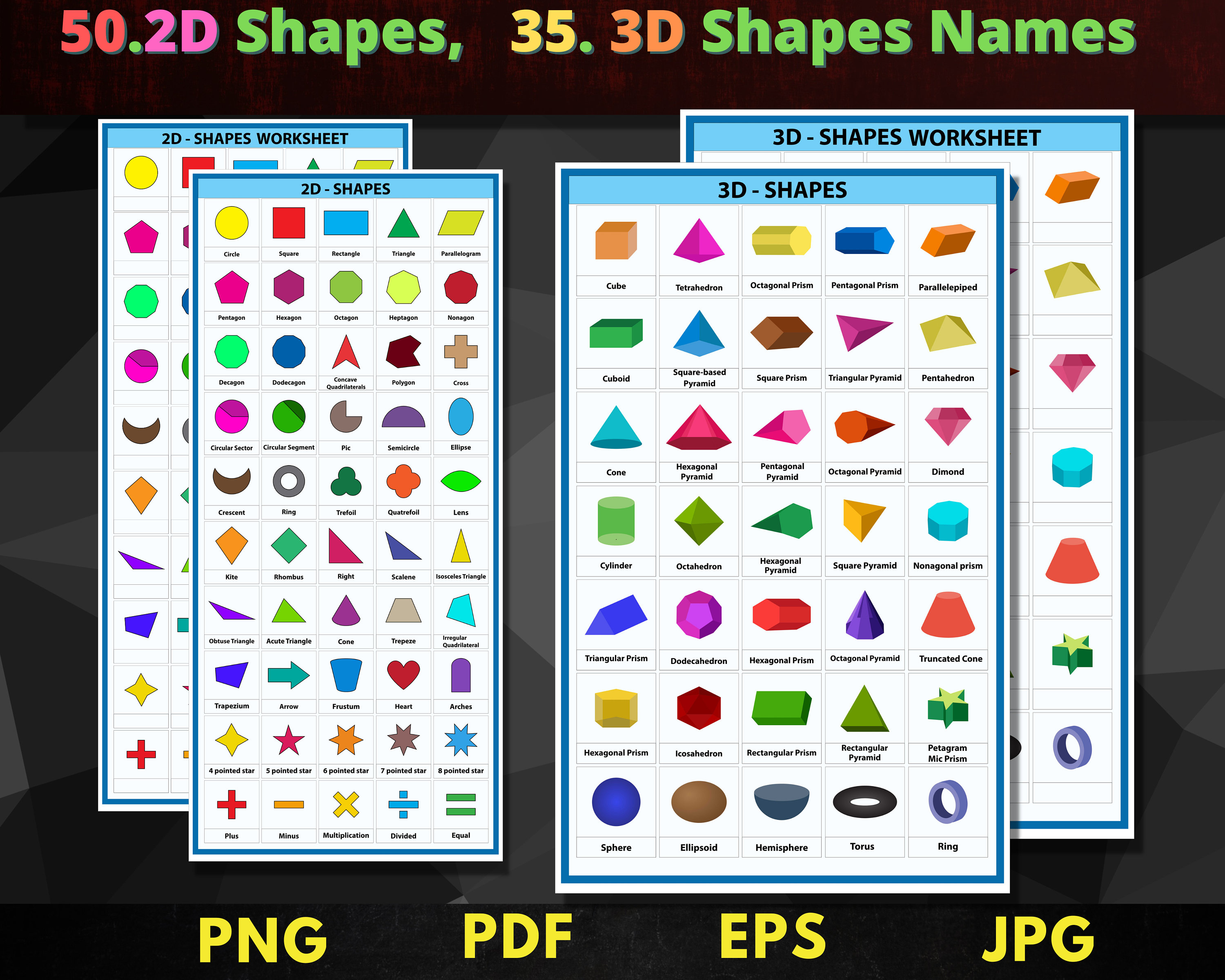 2D Shapes And 3D Shapes Name Basic Shapes Clipart 2d Shapes Etsy