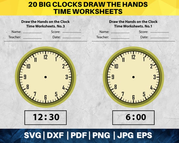 20 Big Analog CLOCKS Telling Time Worksheets Svg. Analog Clock - Etsy