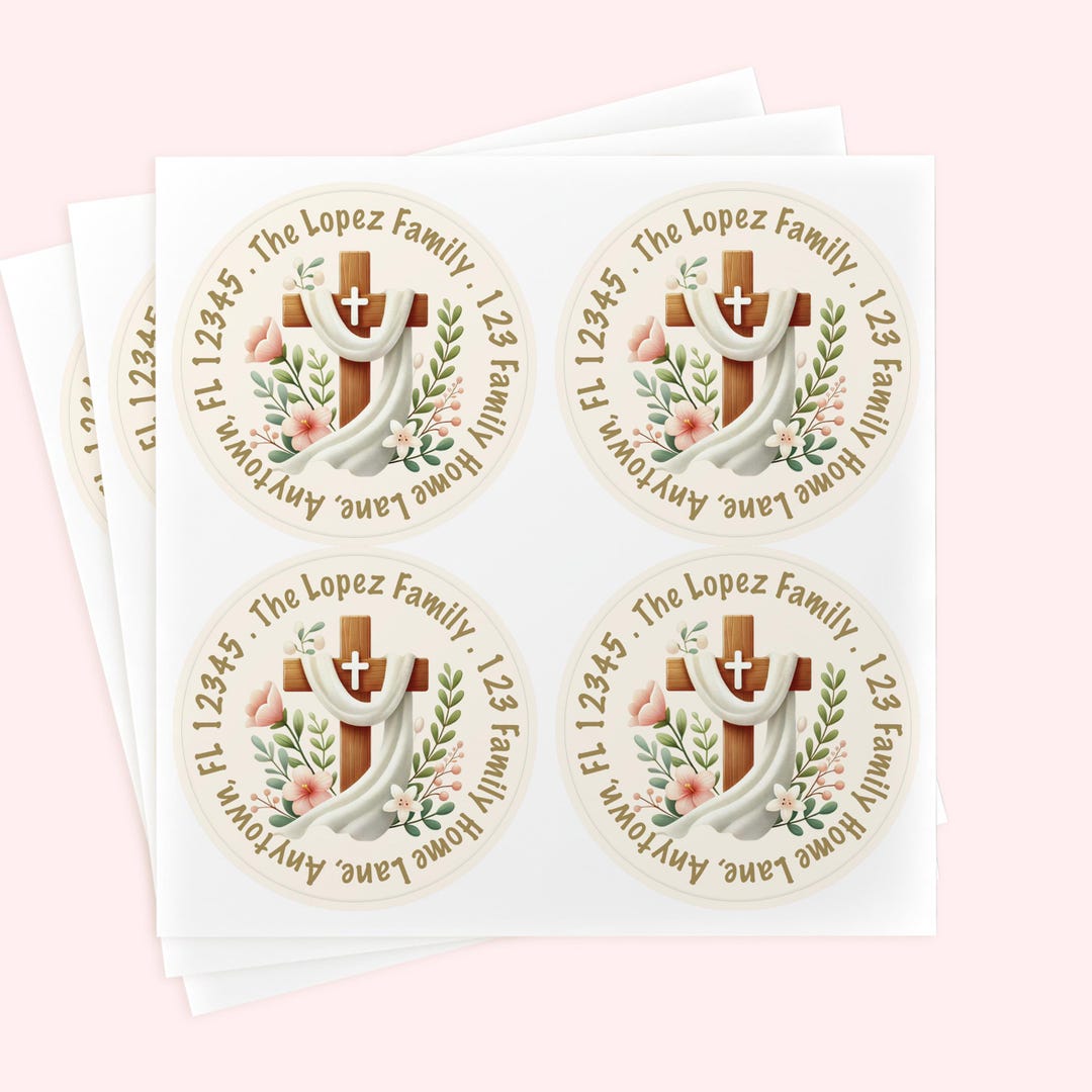 Personalized Family Return Address Labels Stickers | Easter Cross ...