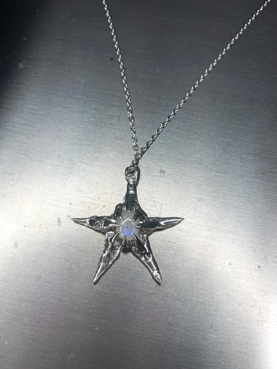 Spiky Metal Chrome Irregular Necklace Spiky Sigil Liquid Metal Opium ...