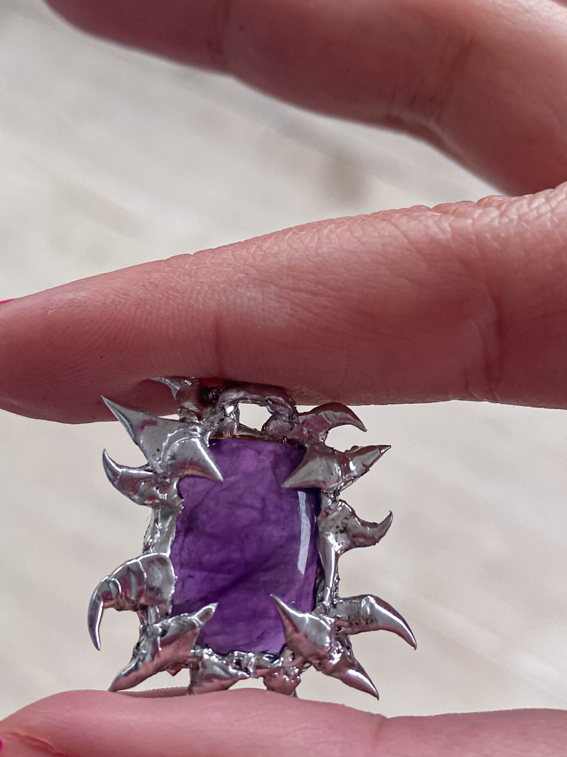 Spiky Amethyst Metal Chrome Irregular Necklace Spiky Sigil Liquid Metal ...