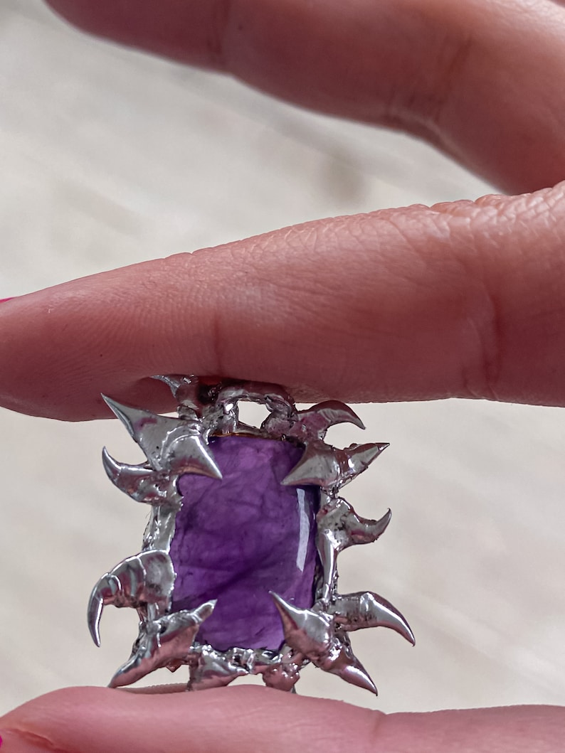 Spiky Amethyst Metal Chrome Irregular Necklace Spiky Sigil Liquid Metal ...