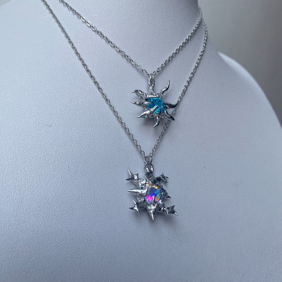 Spiky Crystal Necklaces, Brutalist Blue Iridescent Acubi Spikey Melted ...