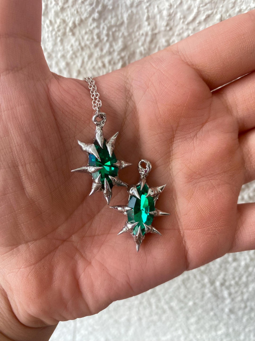 Spiky Green Cybersigilsm Thorn Sigil Necklace Statement Necklace Liquid ...