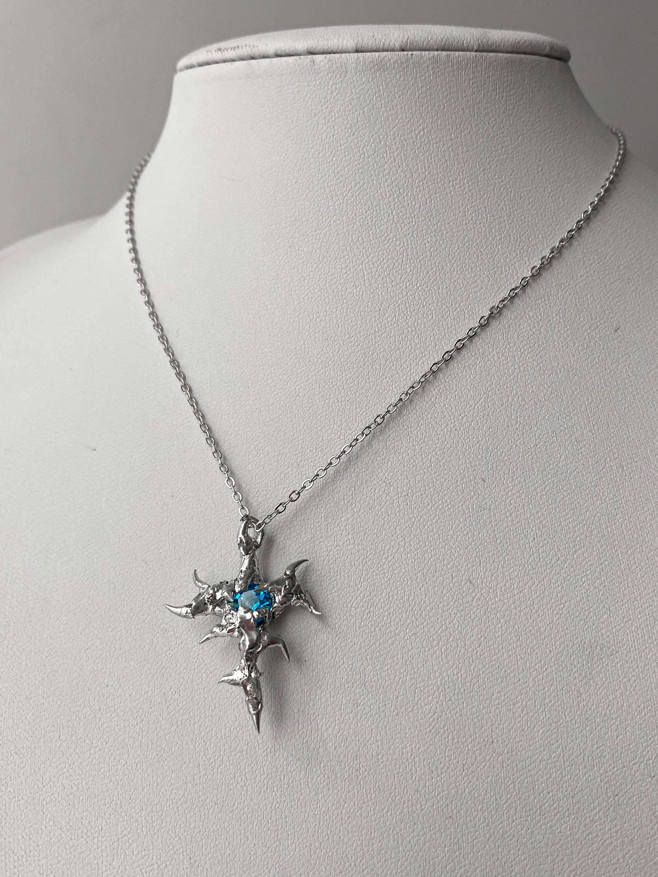 Spiky Sigil Crystal Pendants Blue Acubi Spikey Melted Metal Chrome ...