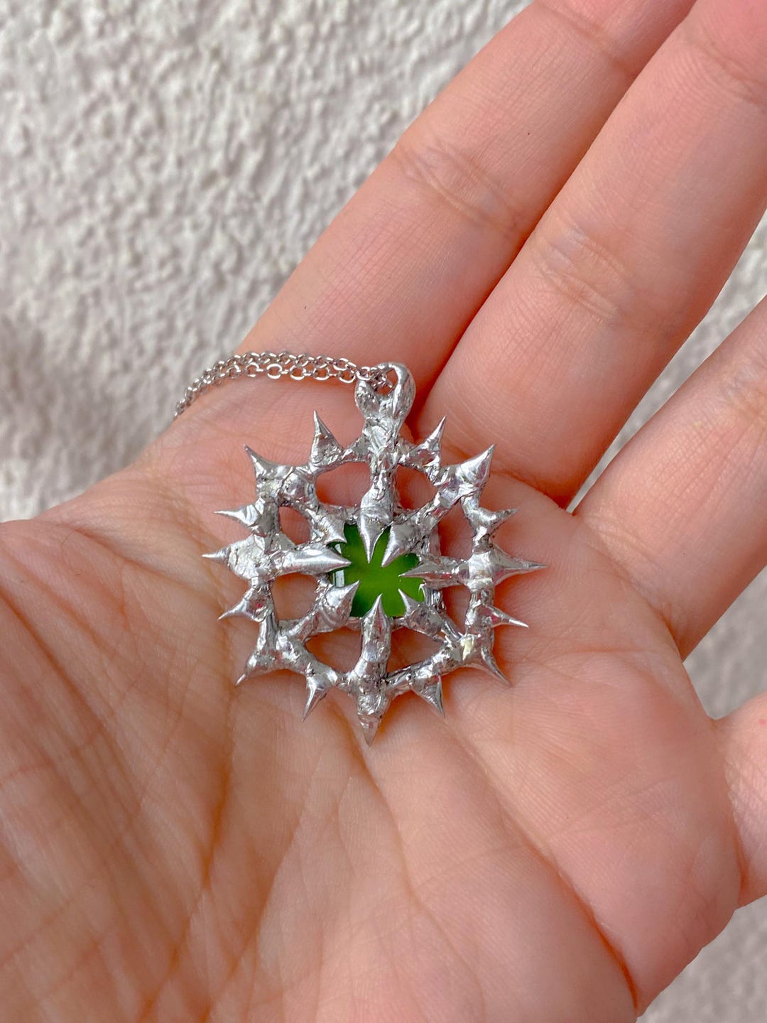 Spiky Green Cybersigilsm Thorn Sigil Necklace Statement Necklace Liquid ...