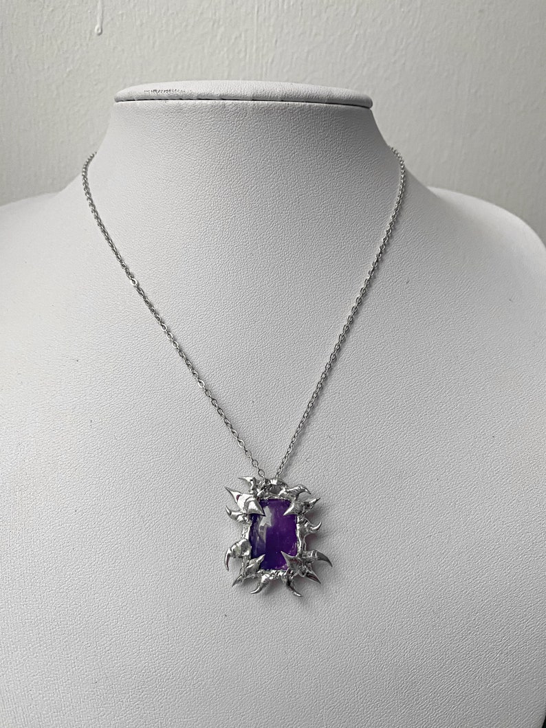Spiky Amethyst Metal Chrome Irregular Necklace Spiky Sigil Liquid Metal ...