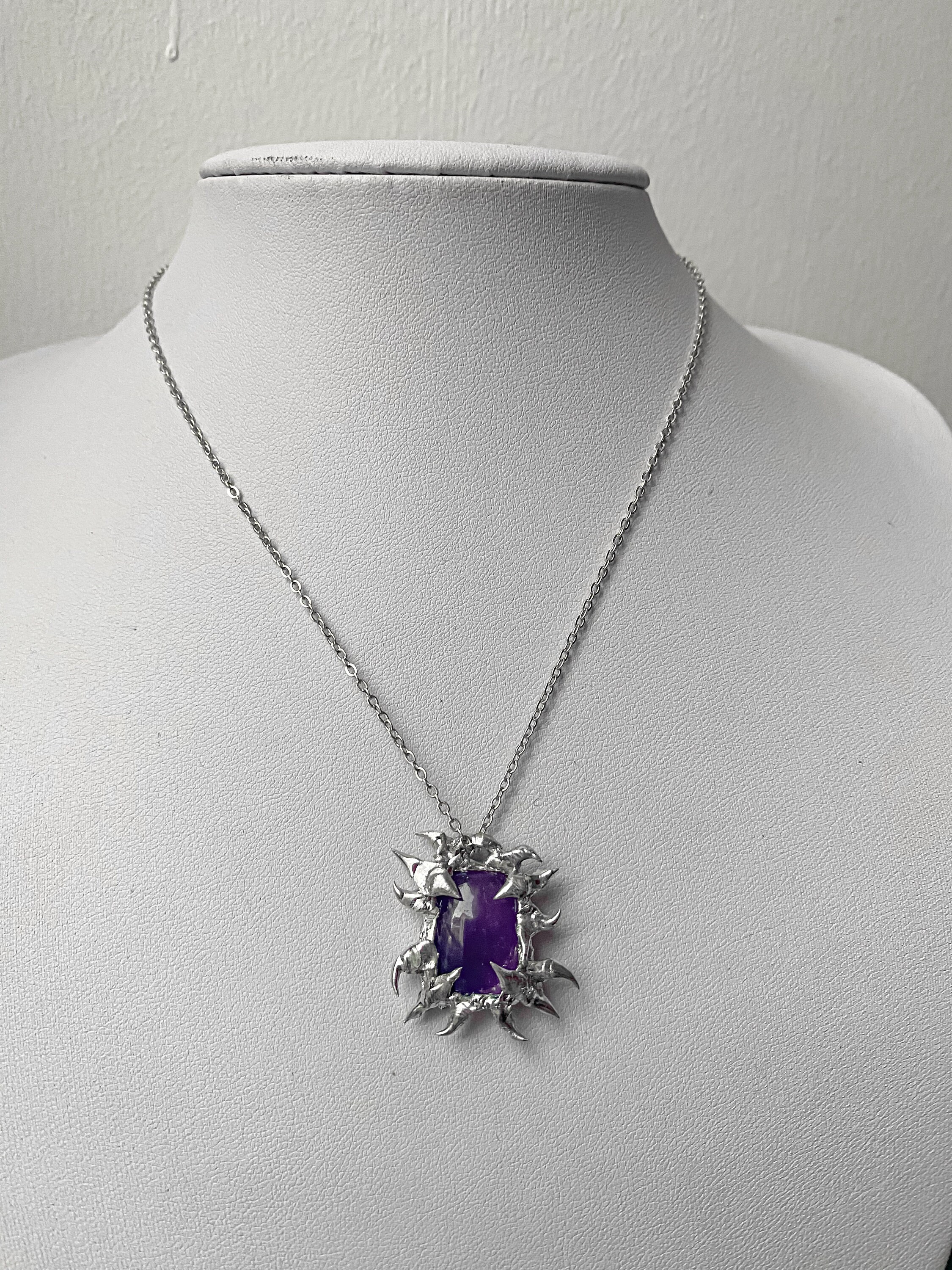 Spiky Amethyst Metal Chrome Irregular Necklace Spiky Sigil Liquid Metal ...