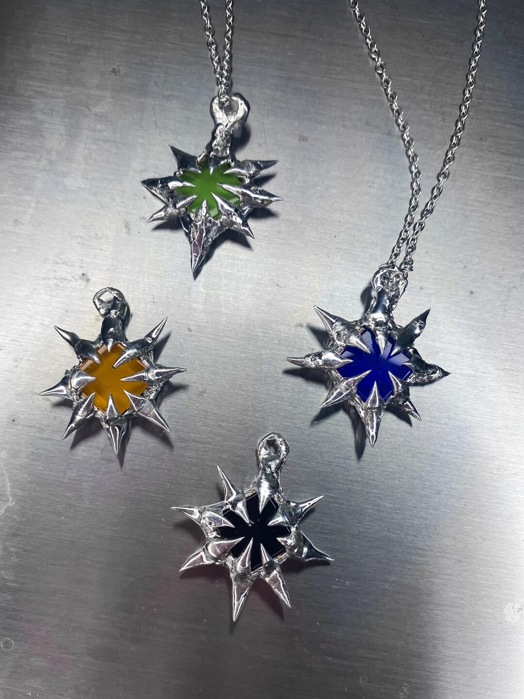 Spiky Cybersigilsm Thorn Sigil Necklace Statement Necklace Liquid Metal ...