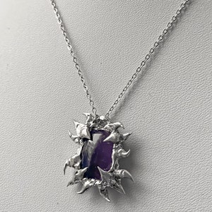 Spiky Amethyst Metal Chrome Irregular Necklace Spiky Sigil Liquid Metal ...