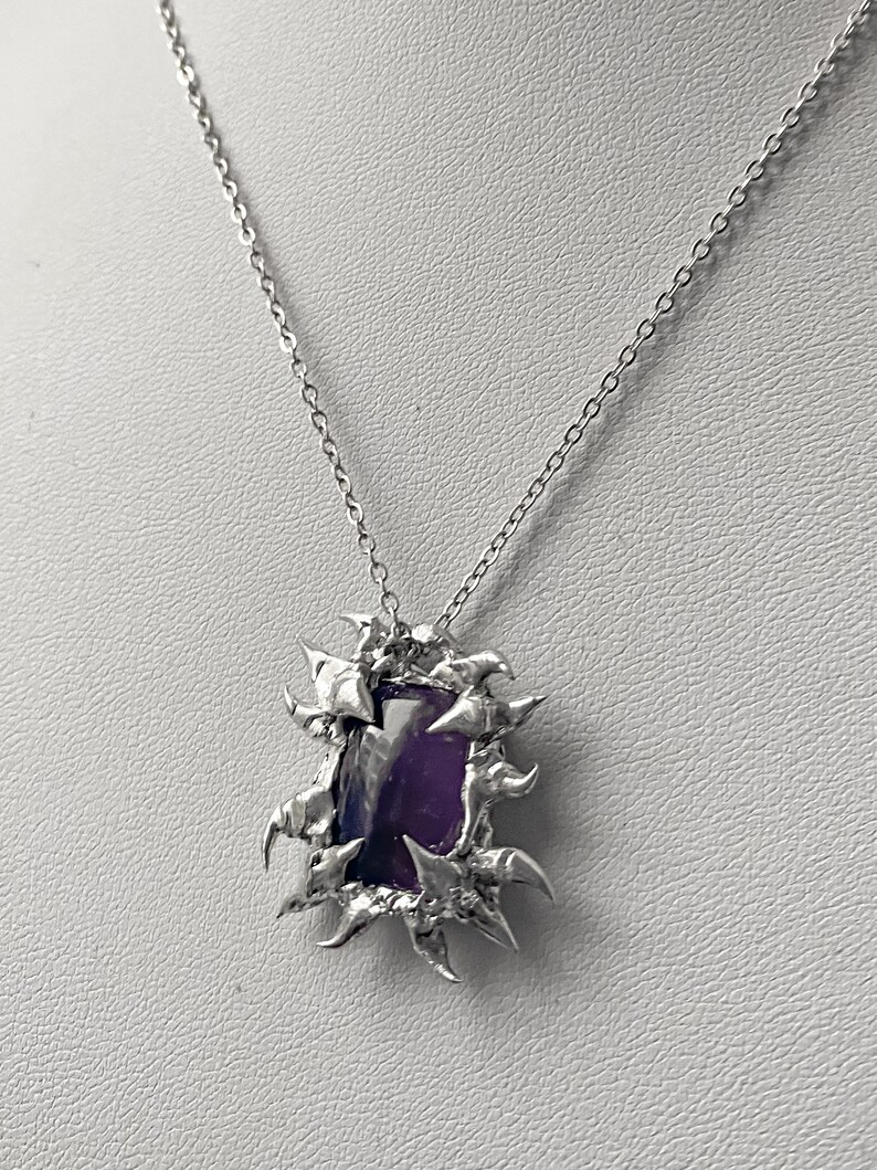 Spiky Amethyst Metal Chrome Irregular Necklace Spiky Sigil Liquid Metal ...