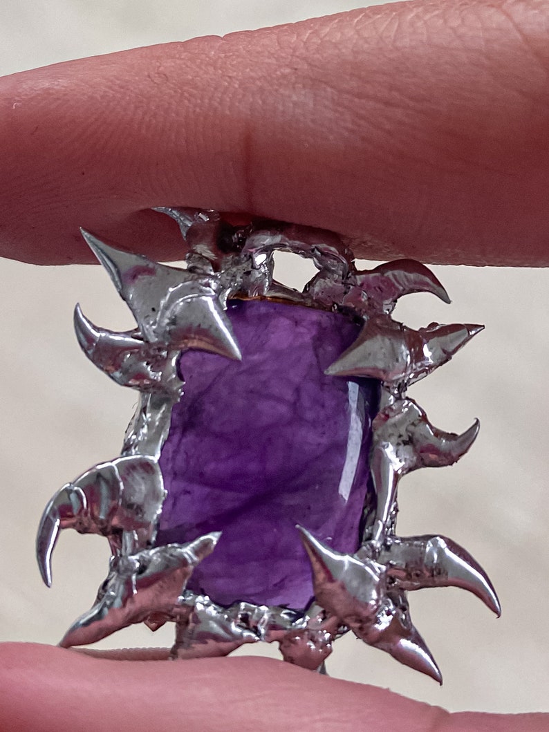 Spiky Amethyst Metal Chrome Irregular Necklace Spiky Sigil Liquid Metal ...