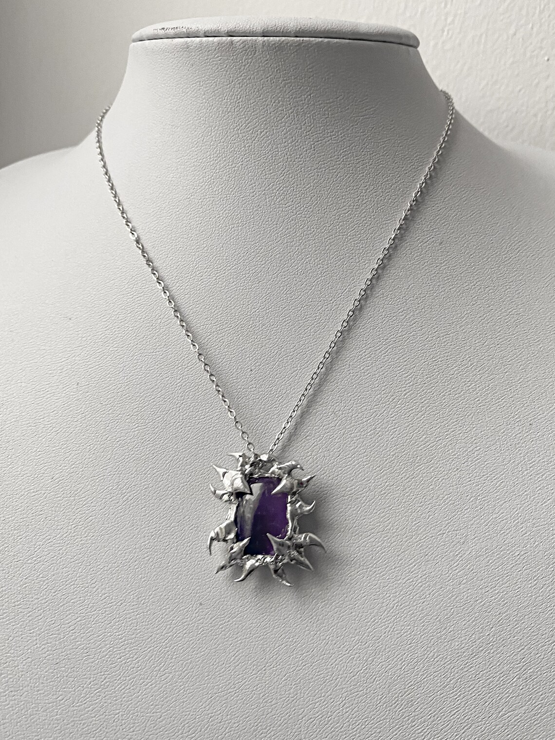 Spiky Amethyst Metal Chrome Irregular Necklace Spiky Sigil Liquid Metal ...