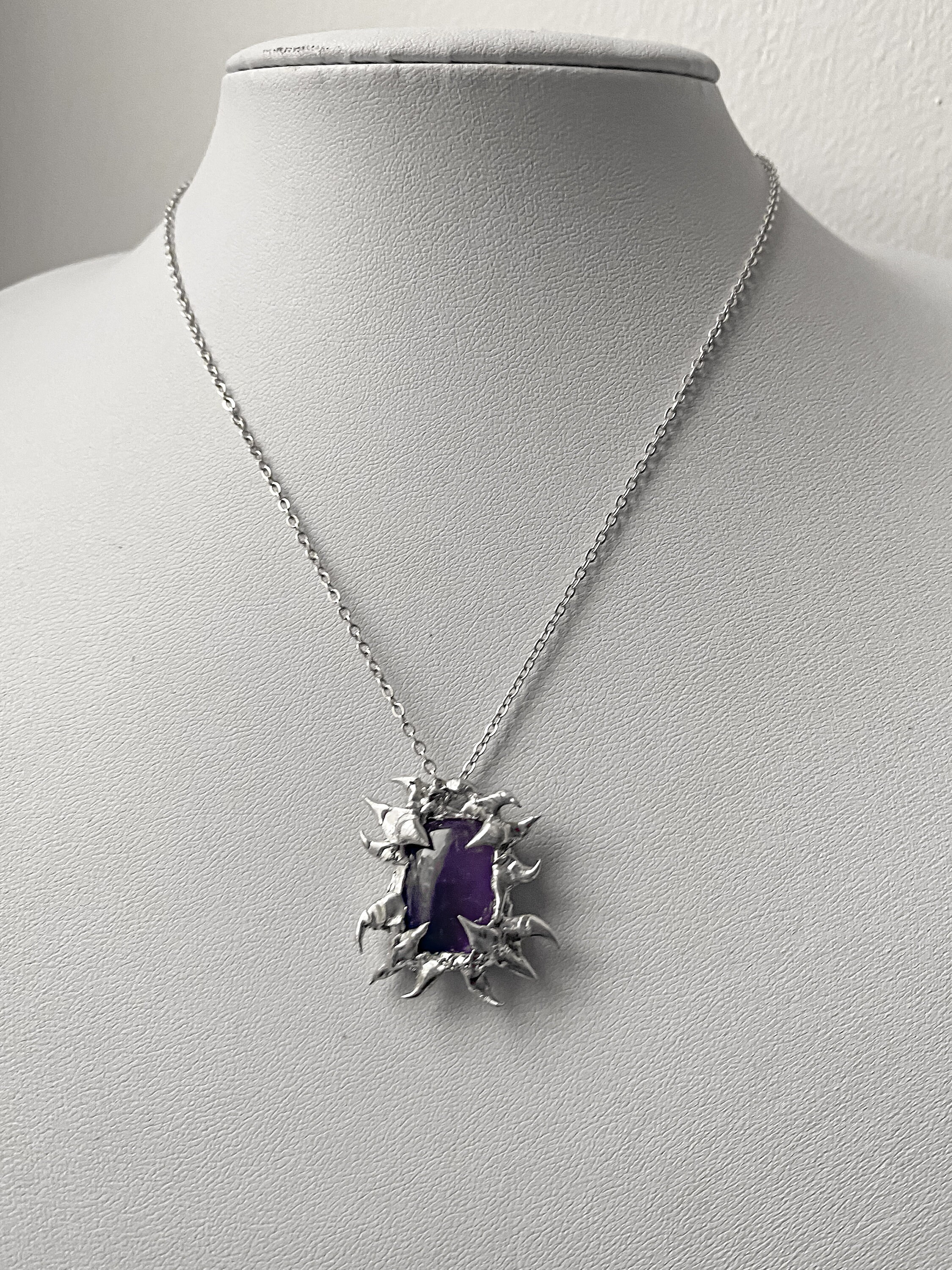 Spiky Amethyst Metal Chrome Irregular Necklace Spiky Sigil Liquid Metal ...
