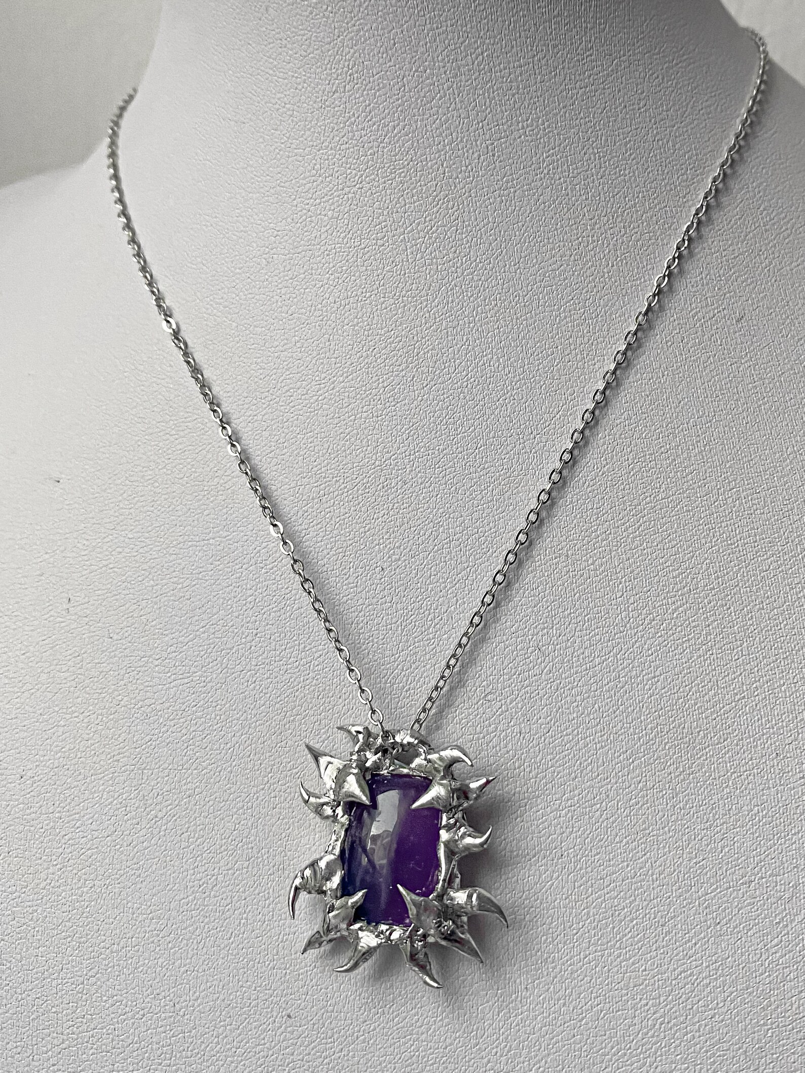 Spiky Amethyst Metal Chrome Irregular Necklace Spiky Sigil Liquid Metal ...