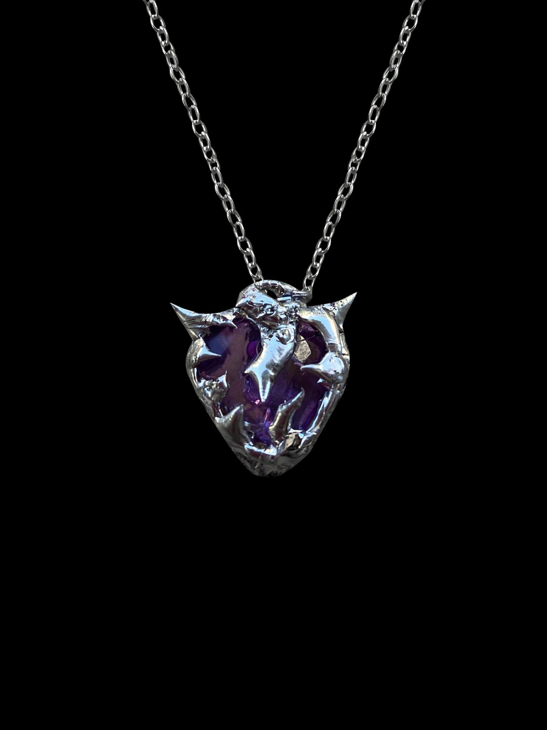 Demon Heart Necklace Liquid Metal Thorn Cybercore Necklace Cyber ...