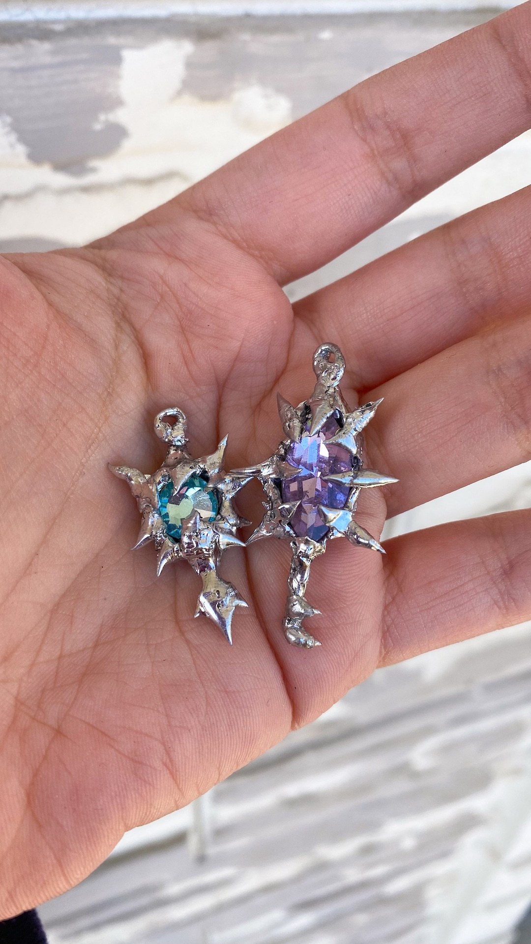 Spiky Metal Pendants Chrome Irregular Necklace Spiky Sigil Liquid Metal ...