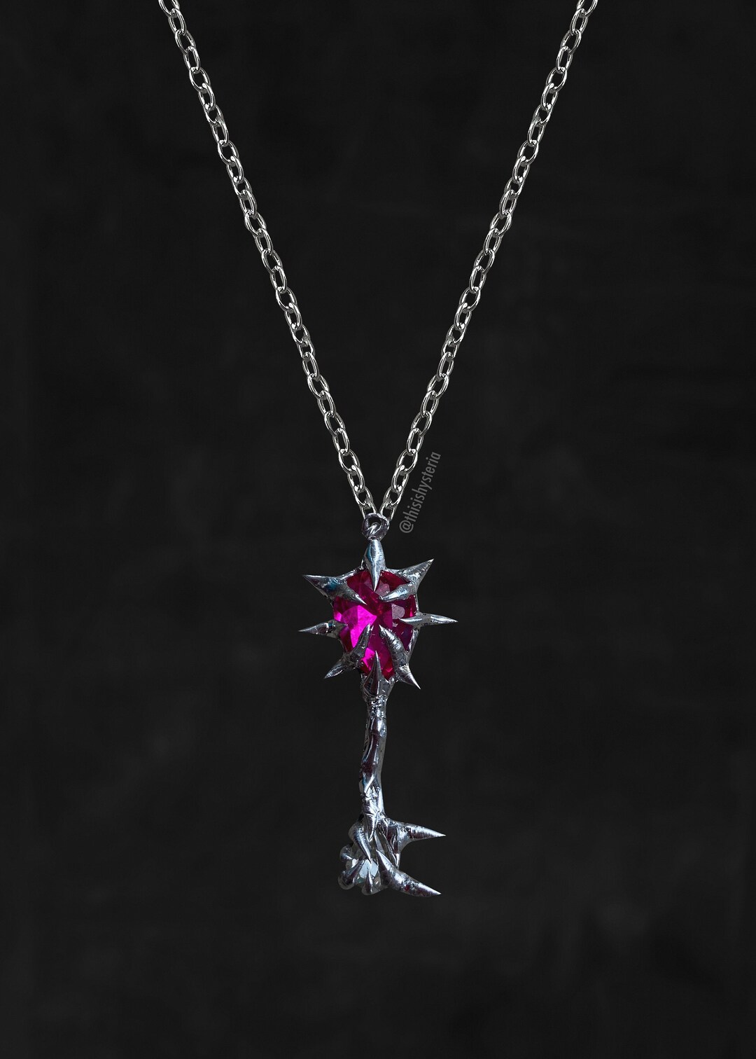 Spiky Thorn Key Necklace Liquid Metal Cybercore Cyber Chrome Necklace ...