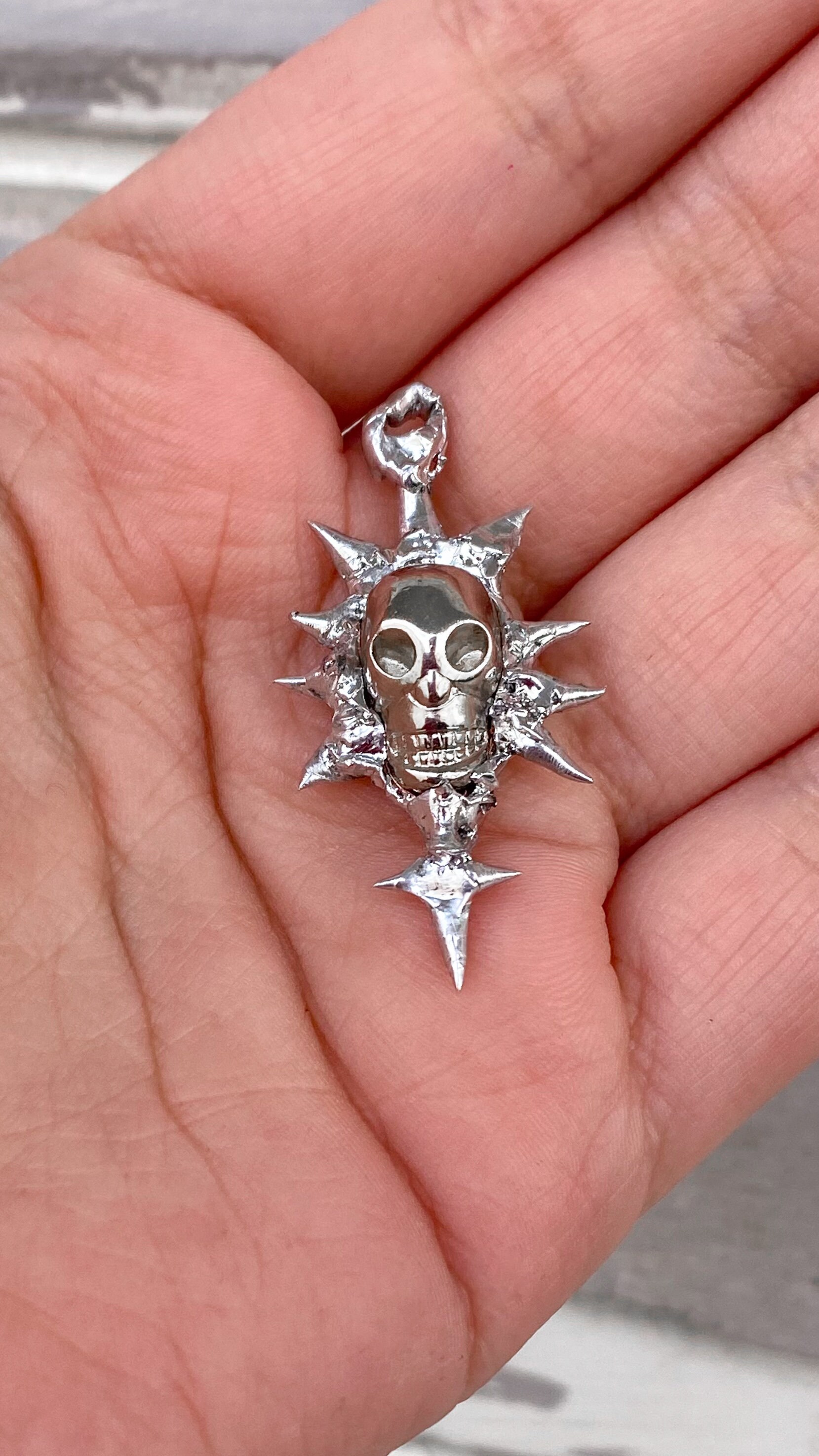 Spiky Skull Soldered Skull Thorn Sigil Necklace Statement Necklace ...