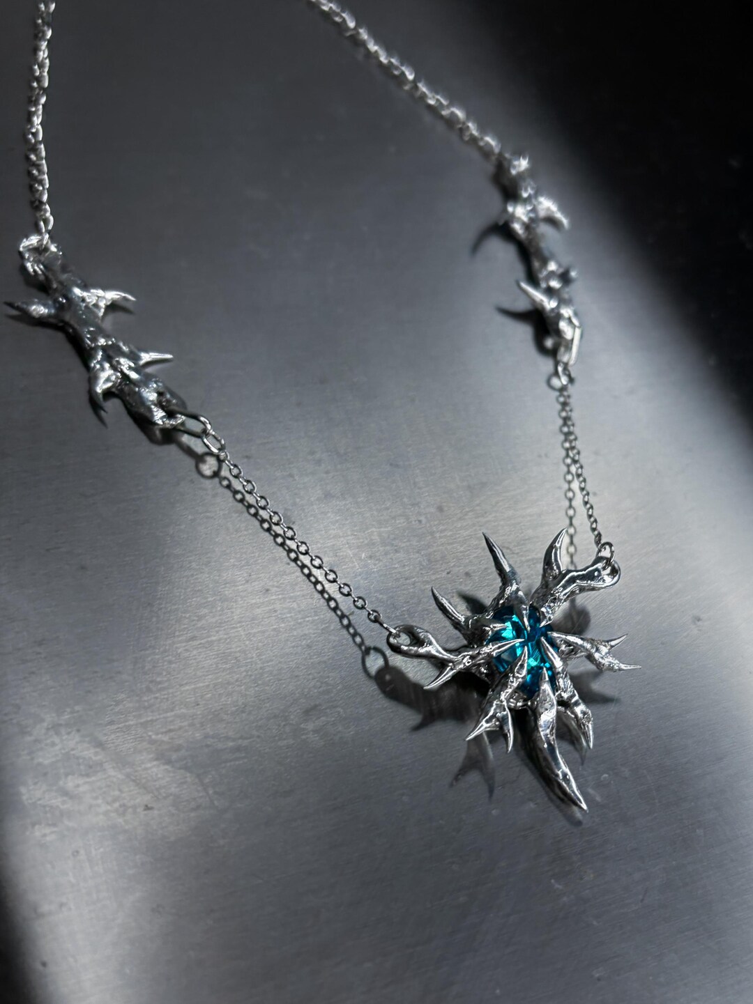 Spiky Blue Cybersigilsm Thorn Sigil Necklace Statement Necklace Liquid ...