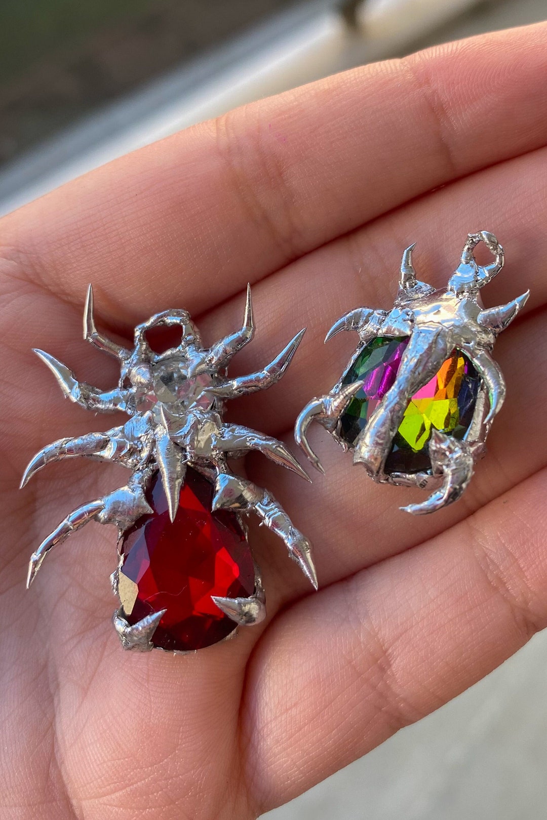 Spiky Crystal Spider Beetle Necklace Brutalist Bug Necklace Spikey ...