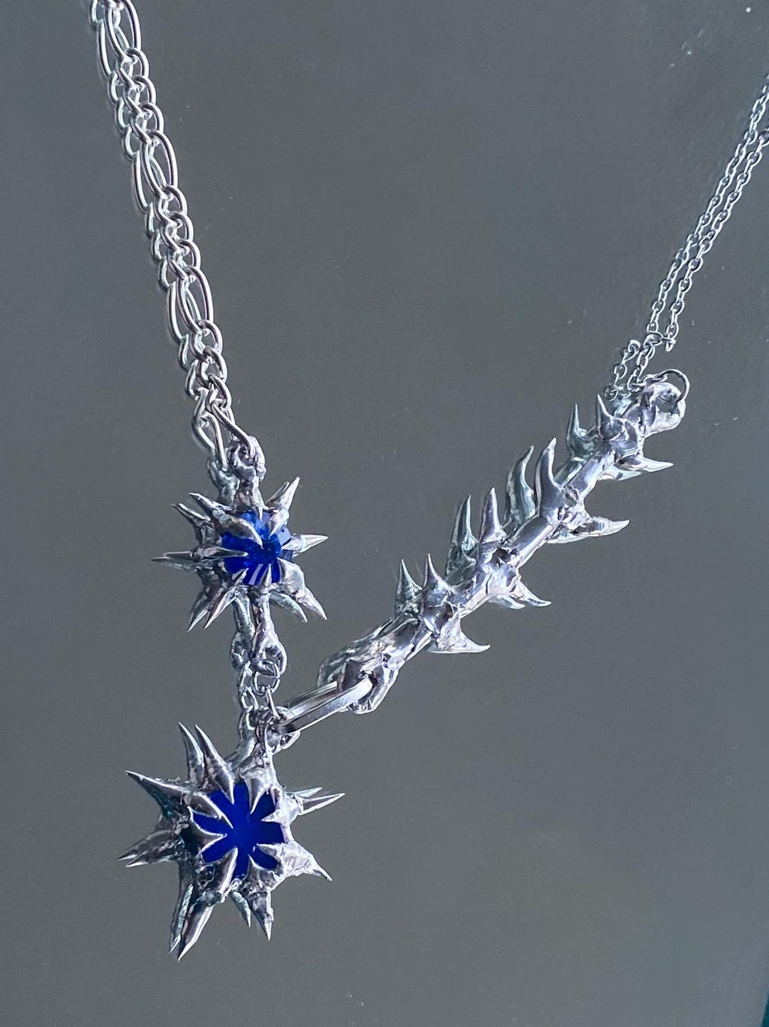 Spiky Cybersigilsm Blue Moonstone Sigil Necklace Statement Necklace ...