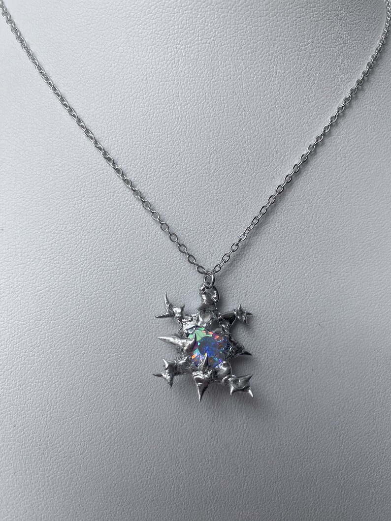 Spiky Crystal Necklaces, Brutalist Blue Iridescent Acubi Spikey Melted ...