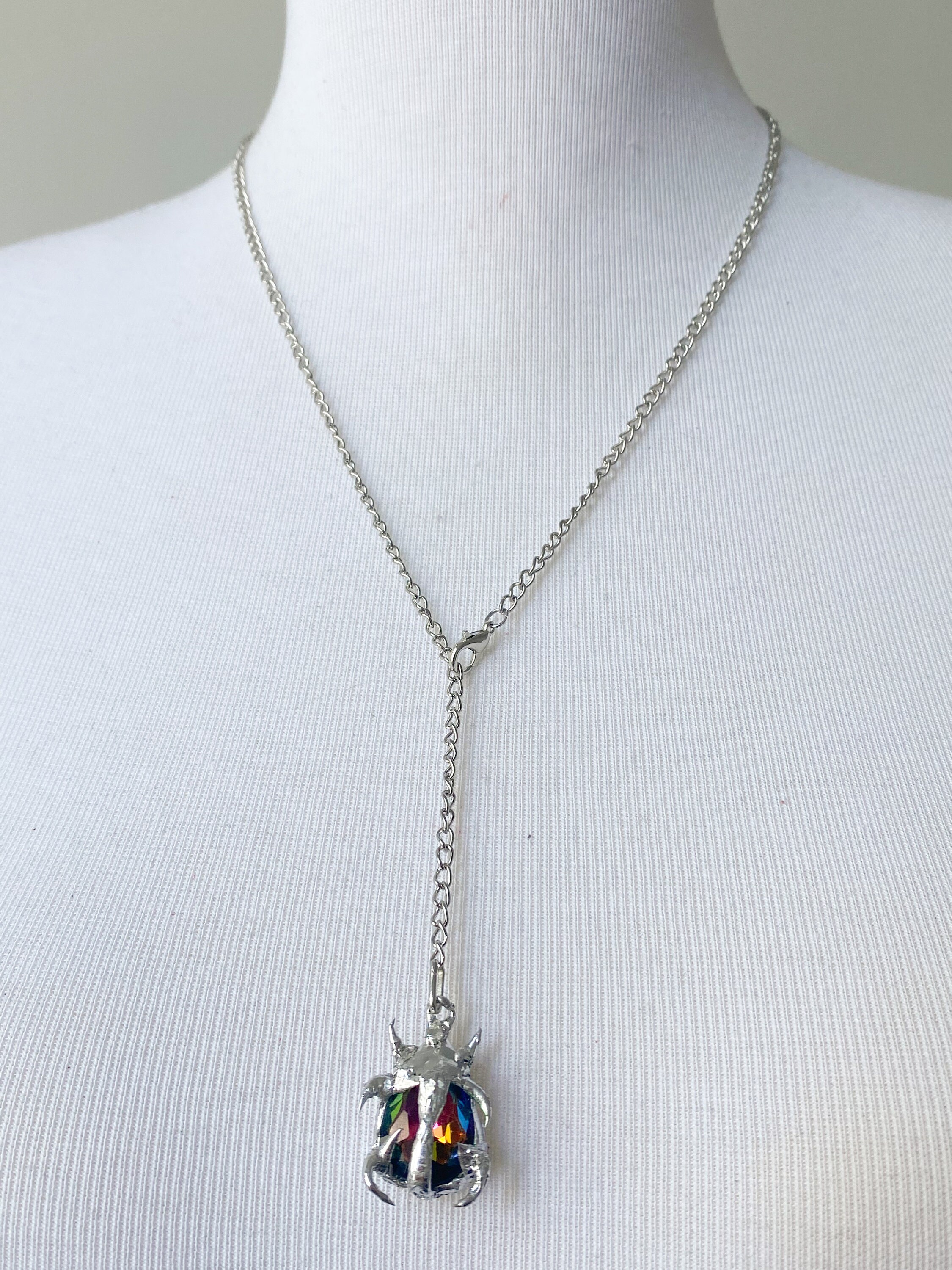 Spiky Crystal Spider Beetle Necklace Brutalist Bug Necklace Spikey ...