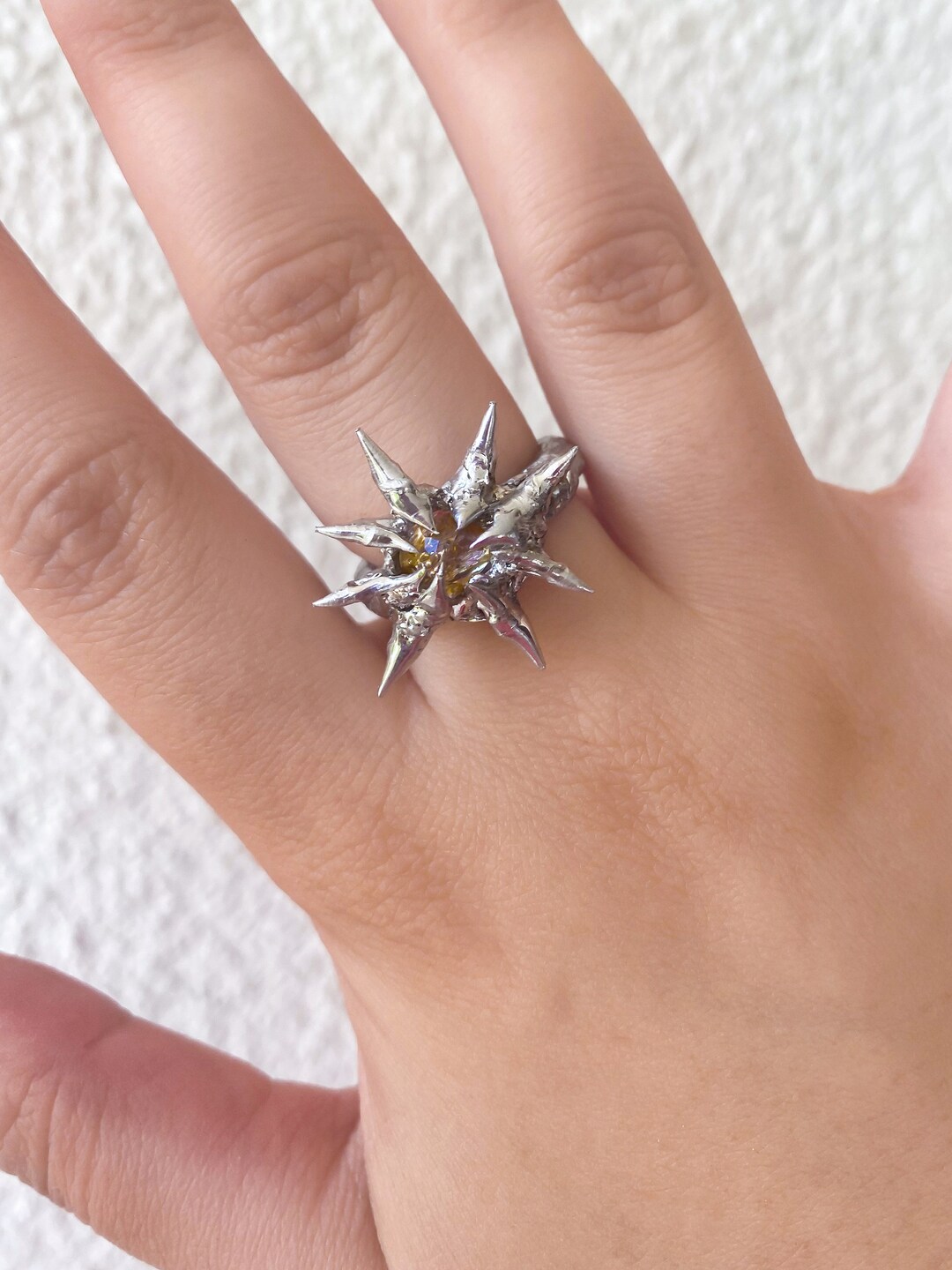 Spiky Citrine Rings Chunky Rings Statement Jewelry Cybercore Cyber ...