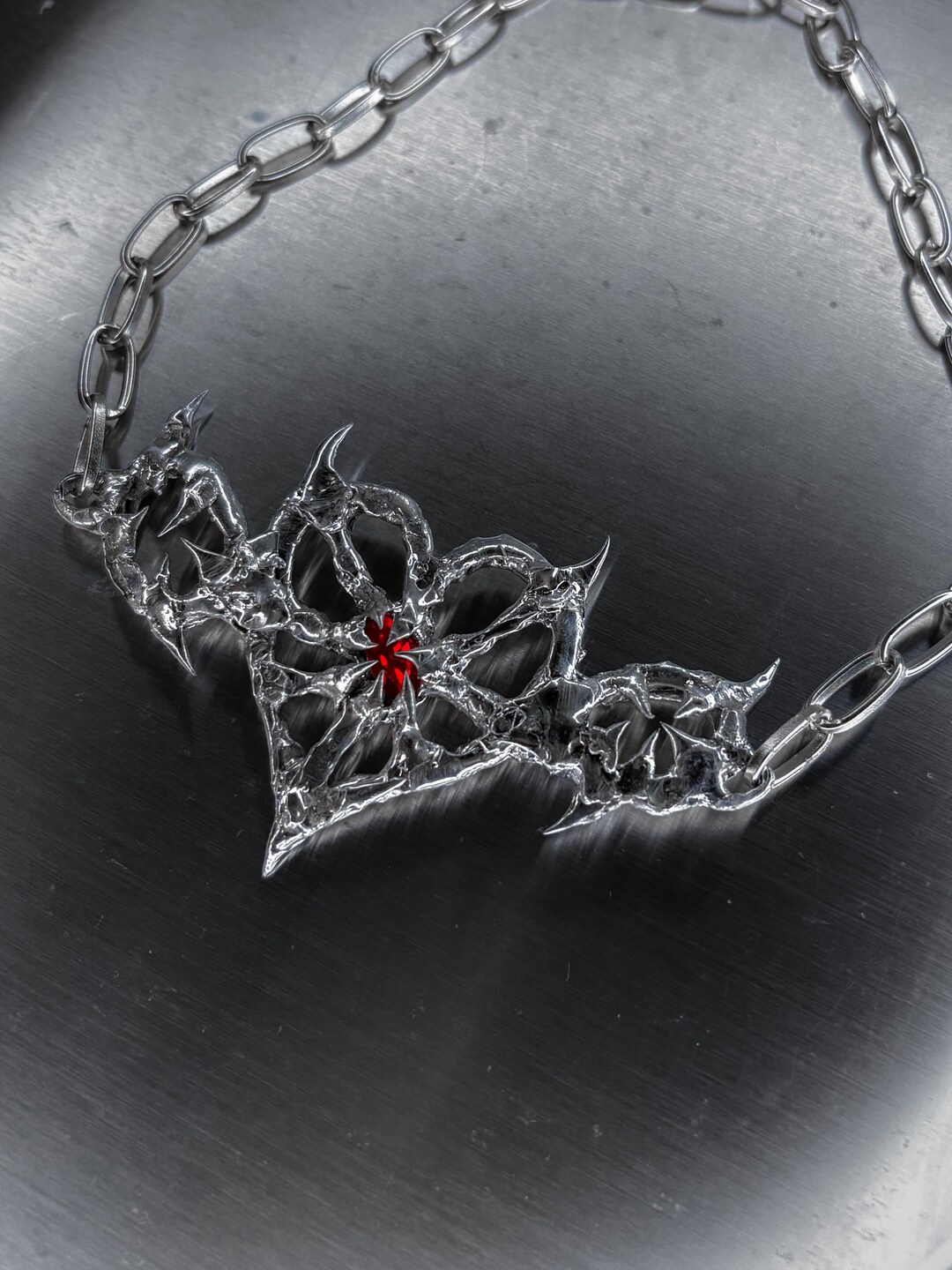 Spiky Devil Heart Wing Cybersigilsm Thorn Sigil Necklace Statement ...