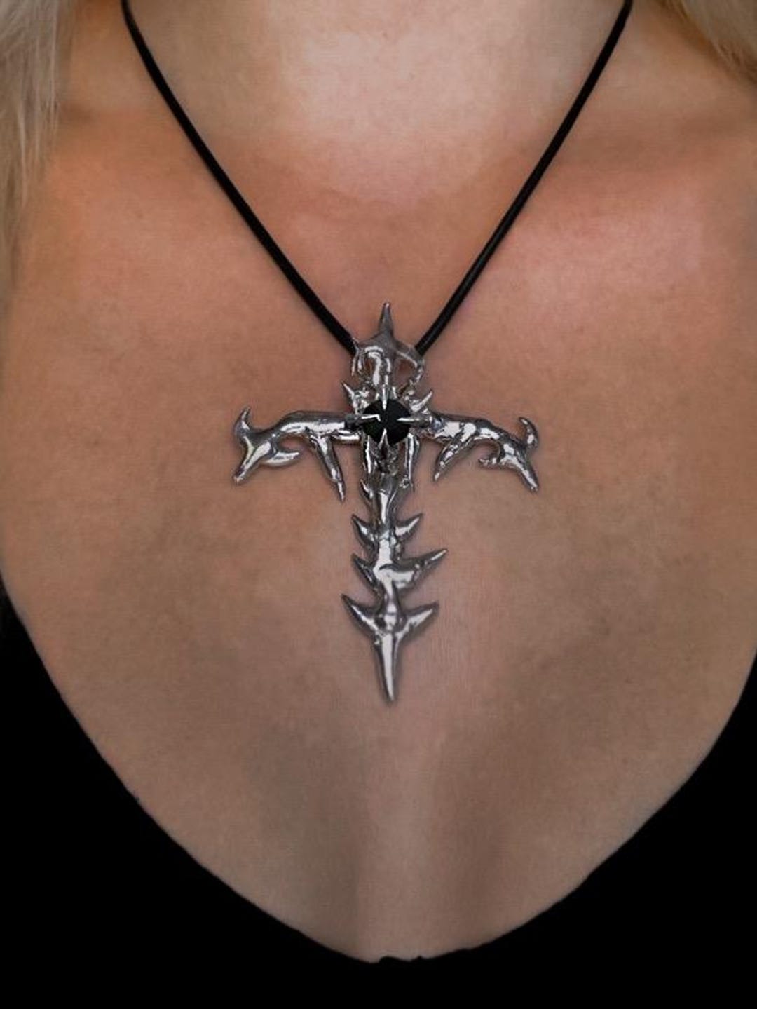 Spiky Cybersigilsm Thorn Sigil Necklace Statement Necklace Liquid Metal ...