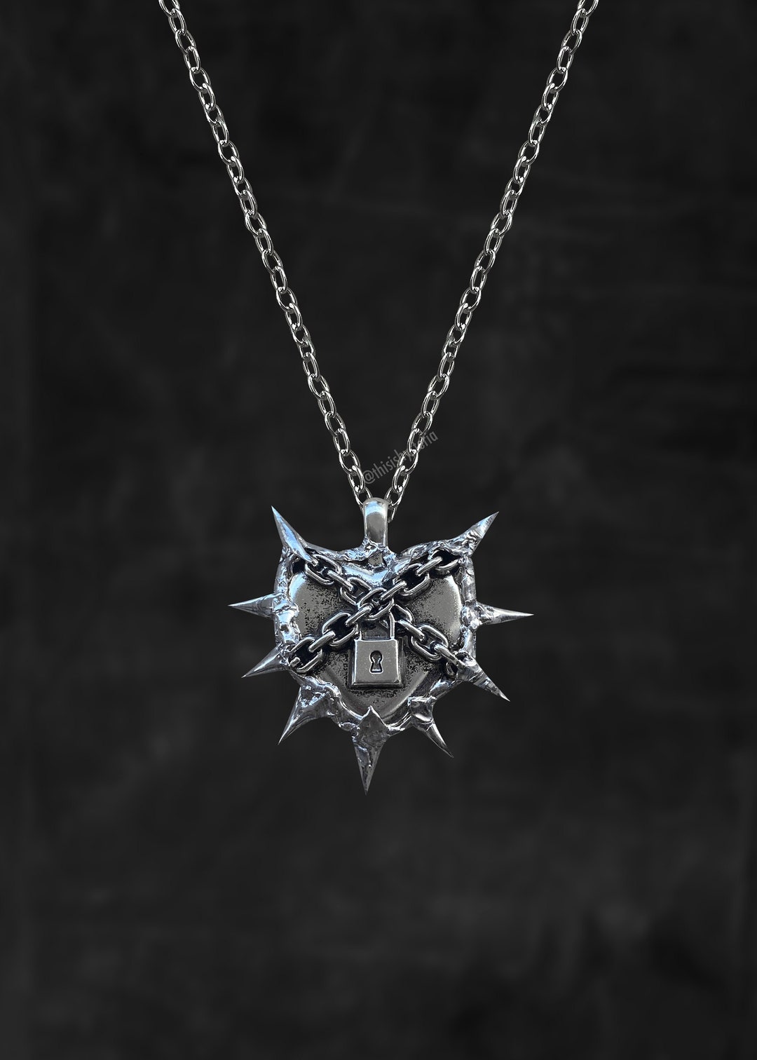 Spiky Heart Locket Sigil Necklace Statement Necklace Liquid Metal - Etsy