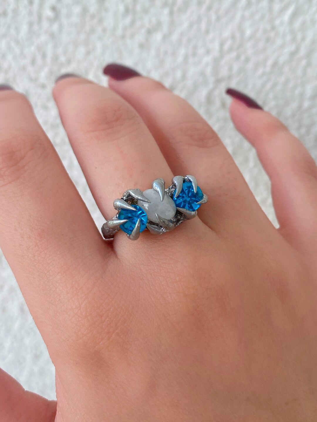 Spiky Moonstone Rings Chunky Rings Statement Jewelry Cybercore Cyber ...