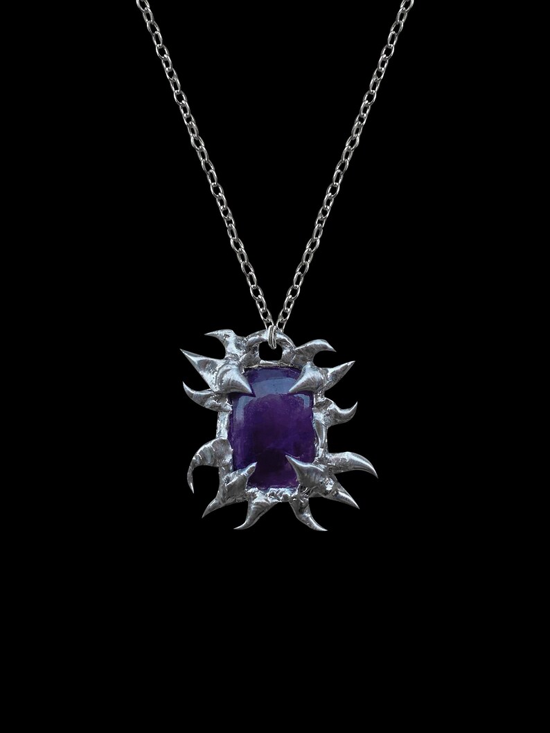 Spiky Amethyst Metal Chrome Irregular Necklace Spiky Sigil Liquid Metal ...