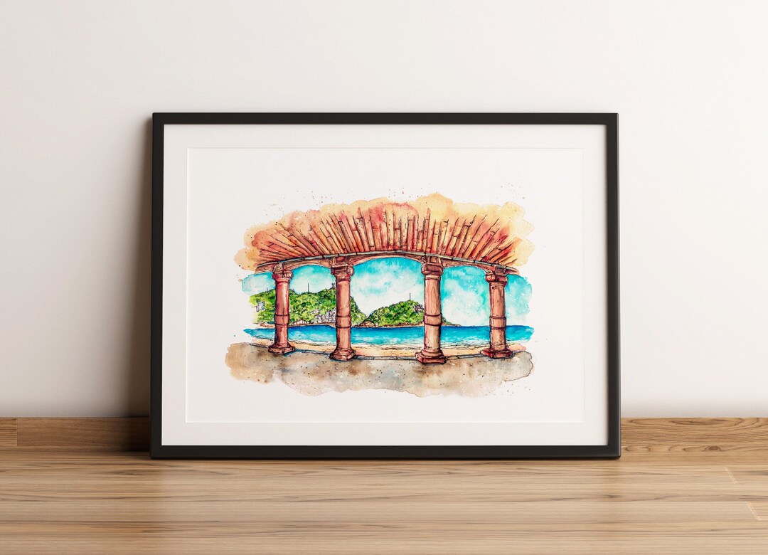 Decorative Print, Watercolor Painting of La Concha Beach in San ...