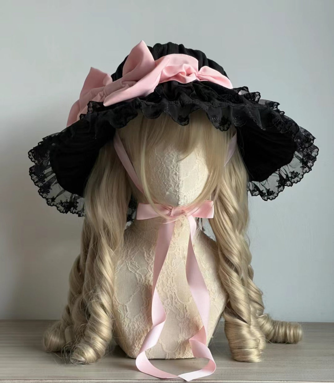 Lolita Hat, Lace Bow Straw Hat, Retro Rococo Hat, Sweet Hood, Handmade ...
