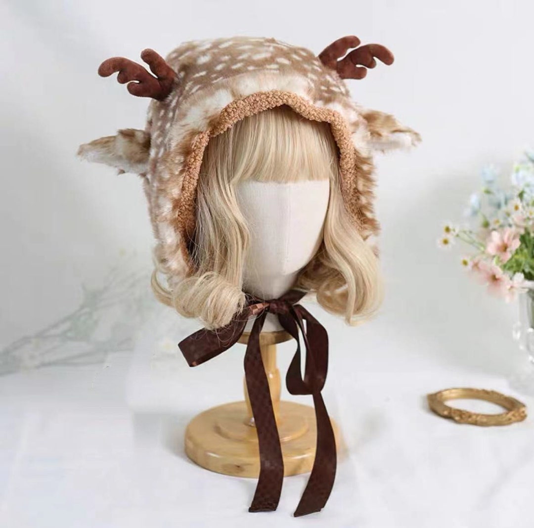 Lolita Hat, Christmas Elk Spotted Hat, Plush Hat, Ear Cap, Antler Cute ...