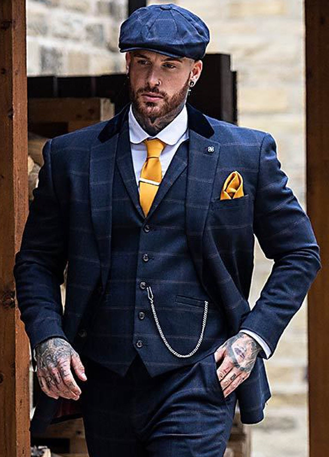 Men's Blue Check Tweed Blazer and Waistcoat 2 Piece Set - Etsy