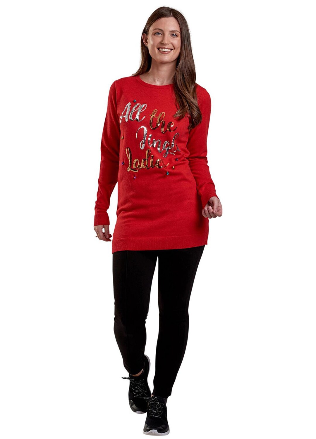 Women's Ladies Christmas Novelty Tunic Jumper Thin Knitted Long Red ...