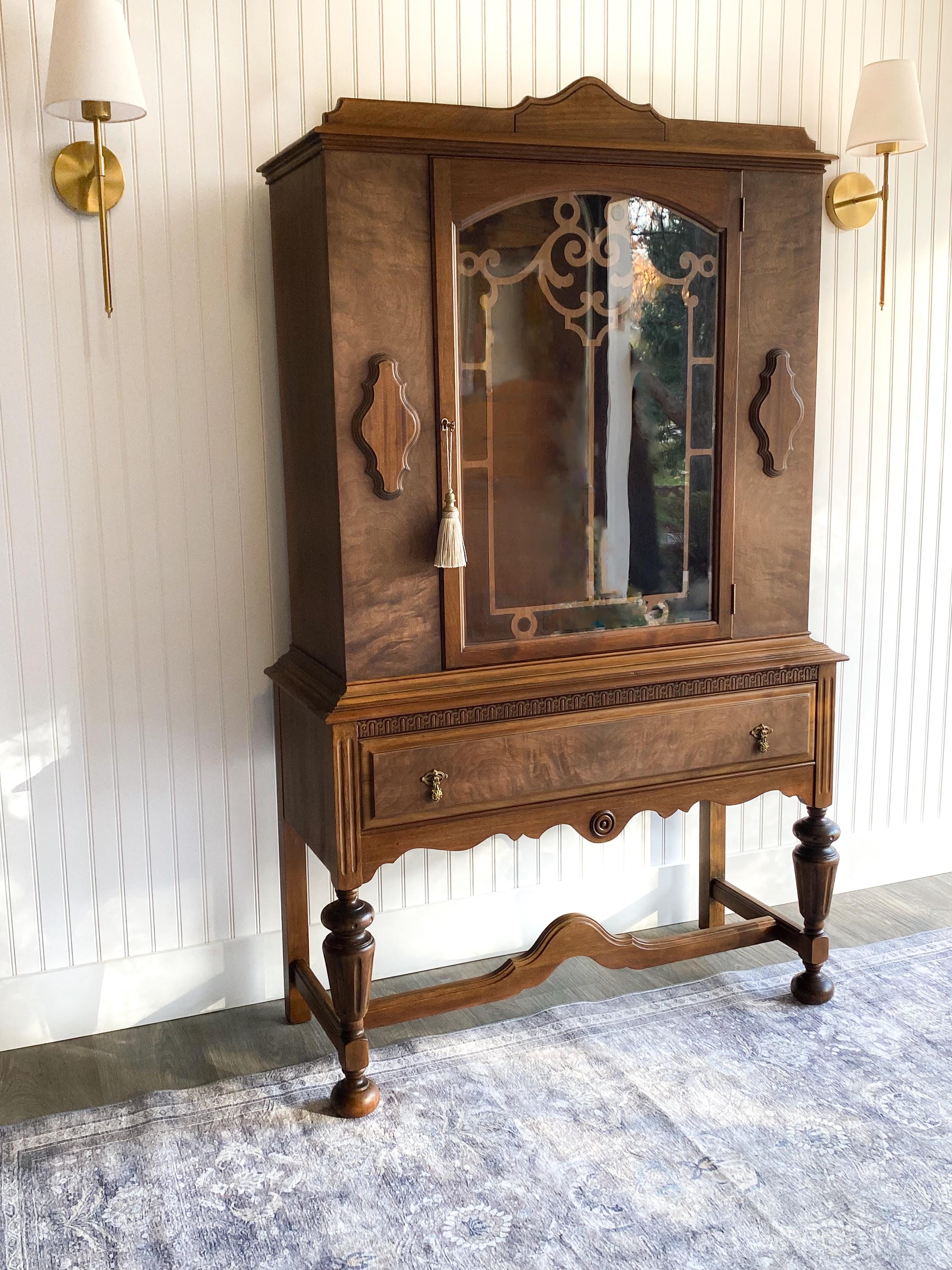 Antique Jacobean China Cabinet, Glass Display Case, Bedroom Storage ...
