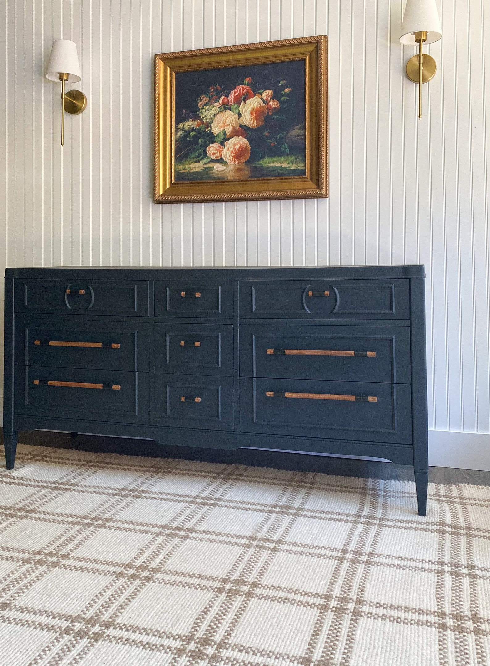 SOLD! Refinished Drexel MCM Long Dresser, Mahogany Handles, Drexel ...