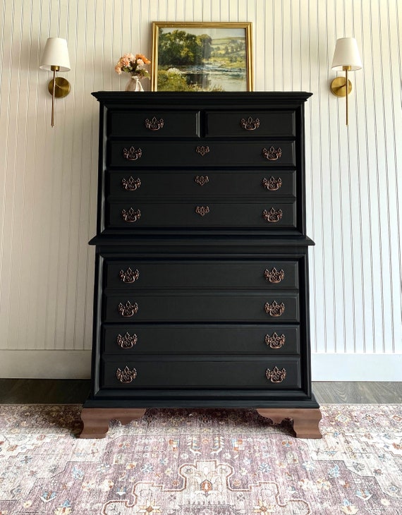 SOLD Dresser Vintage Tall Chest of Drawers Entryway Console Modern Farmhouse Rustic MCM Modern Black Transitional Bedroom Furniture Etsy