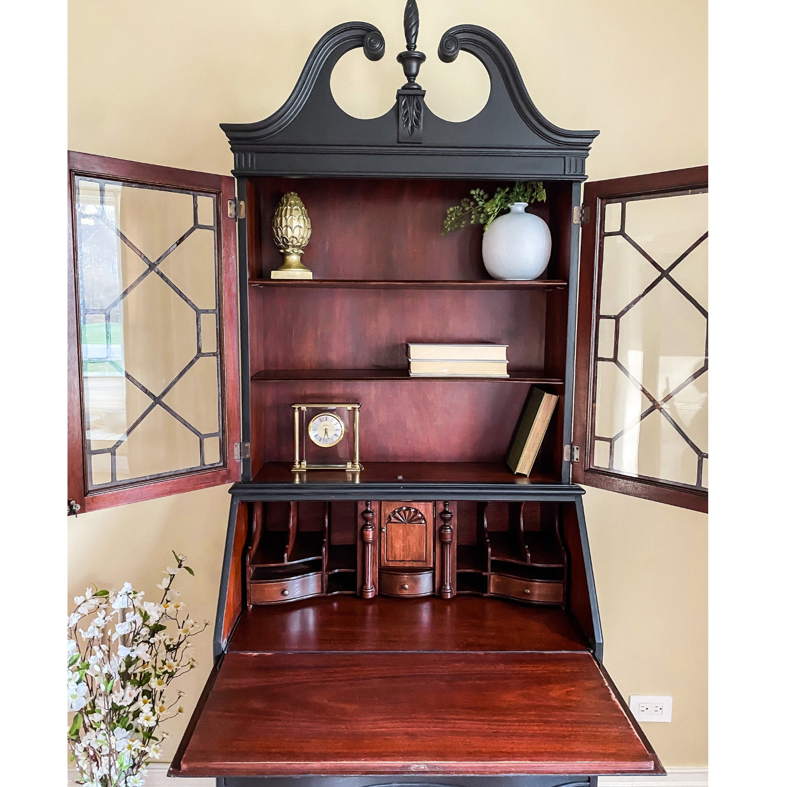 SOLD! Antique Secretary Desk, Black Secretary Hutch, Farmhouse, Vintage ...