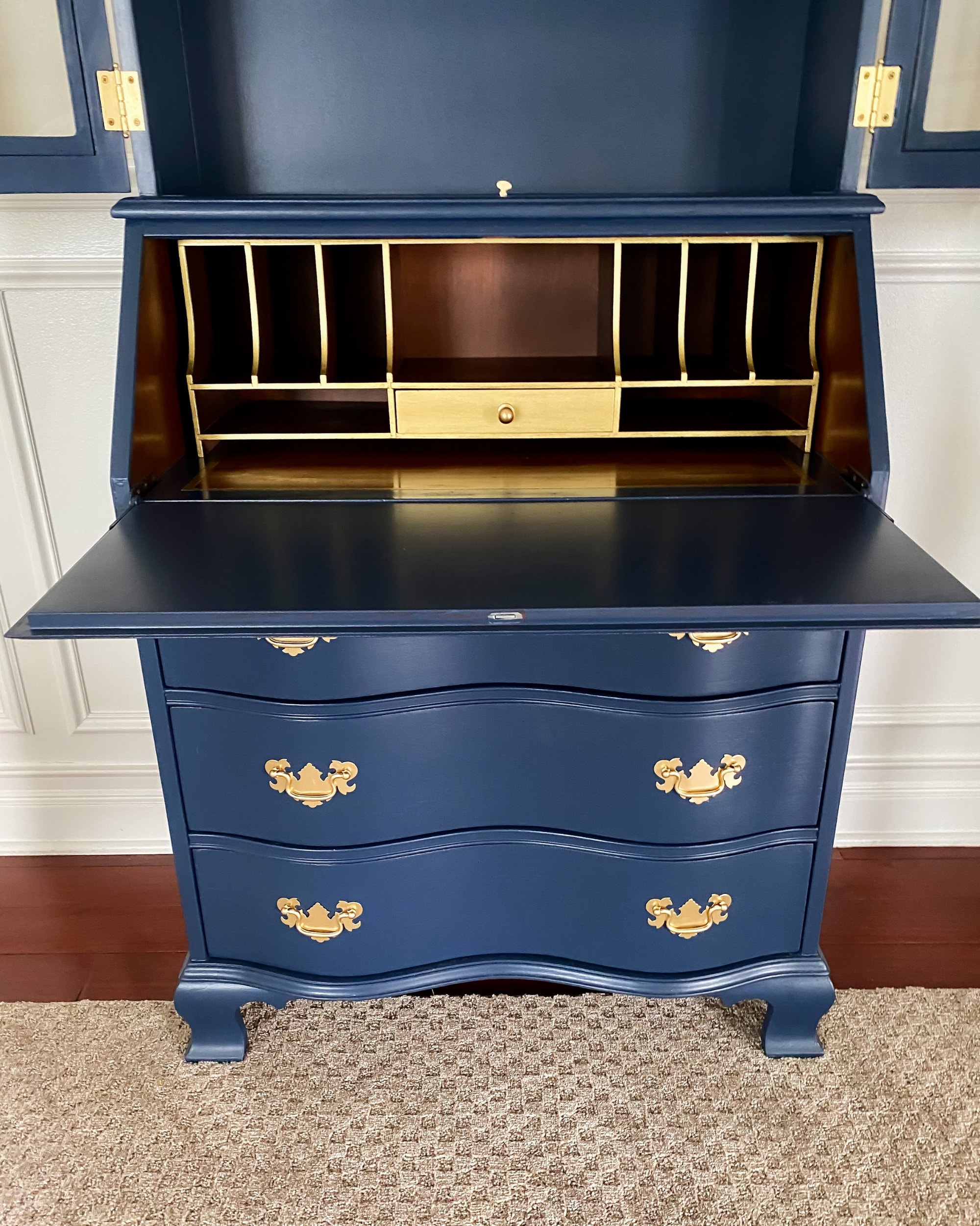 SOLD! Vintage Antique Secretary Desk Secretary Hutch Serpentine Drawers ...