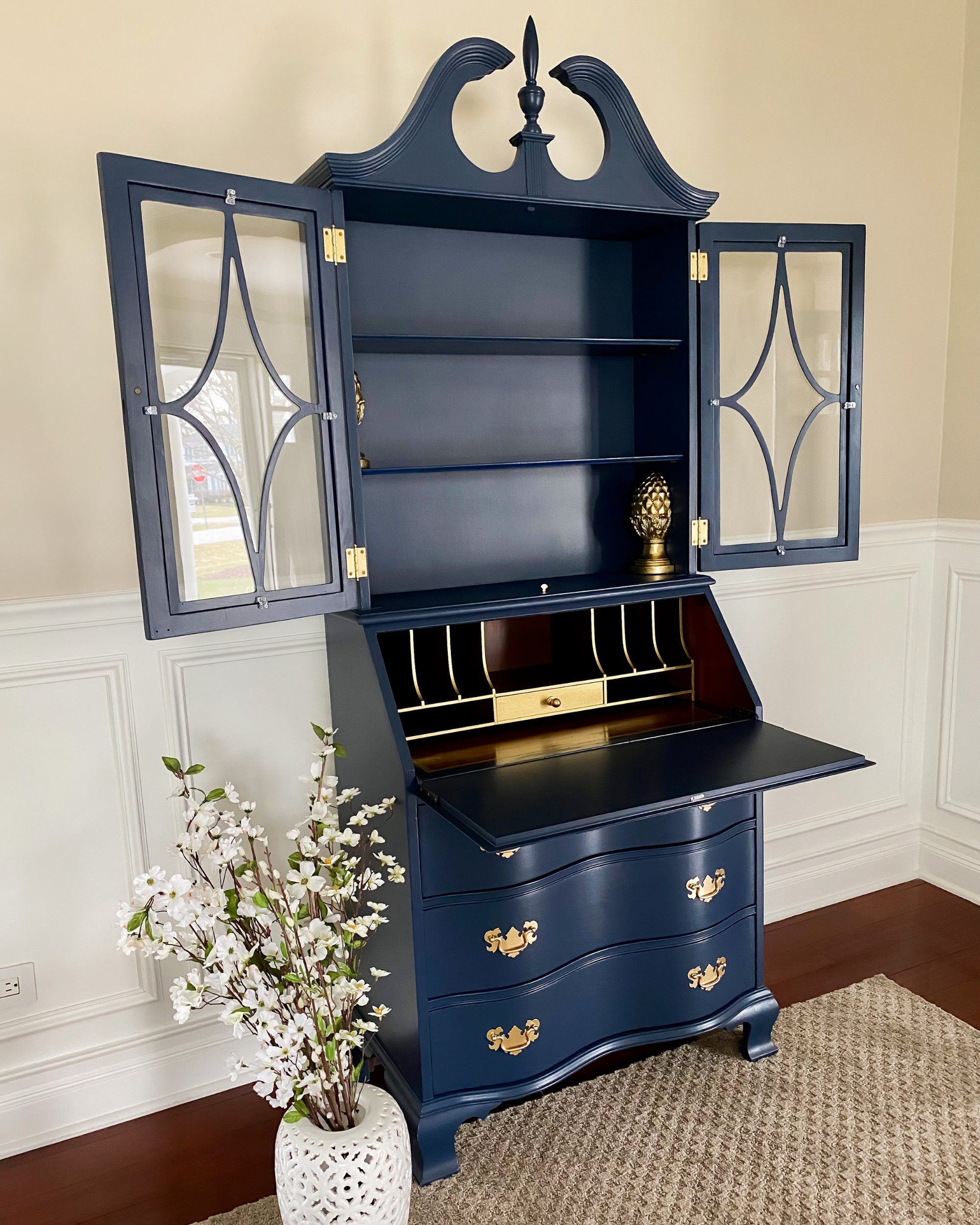 Navy blue secretary desk store