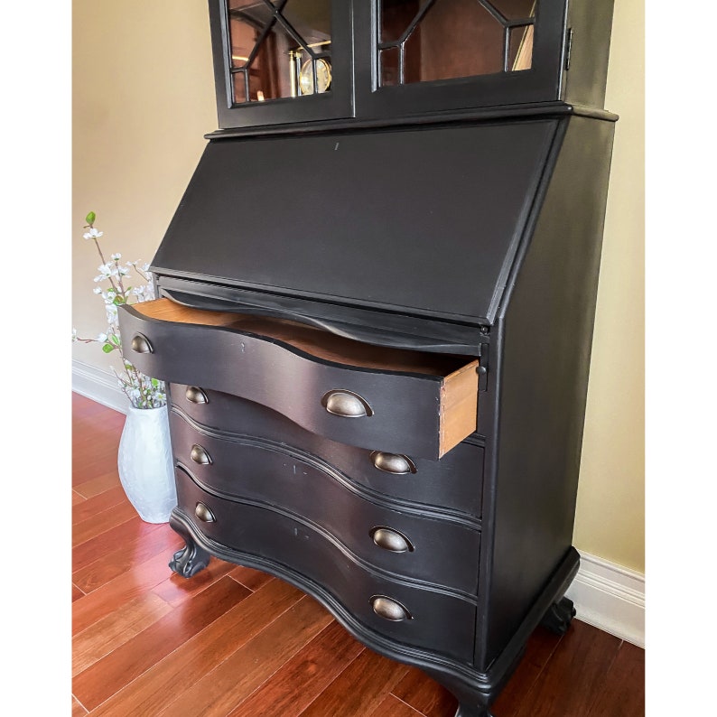 SOLD! Antique Secretary Desk, Black Secretary Hutch, Farmhouse, Vintage ...
