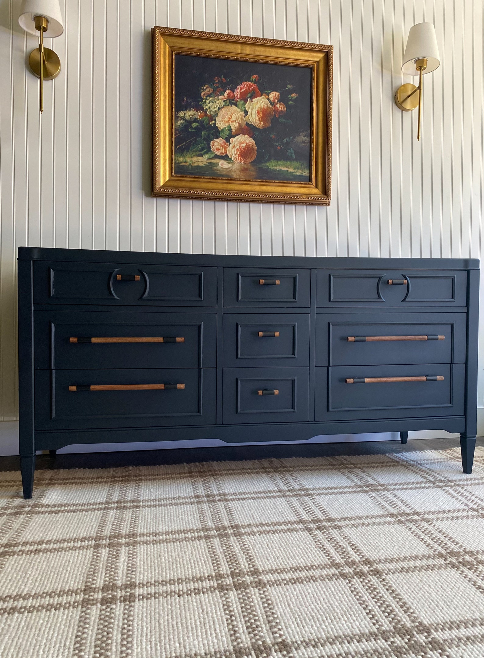 SOLD! Refinished Drexel MCM Long Dresser, Mahogany Handles, Drexel ...