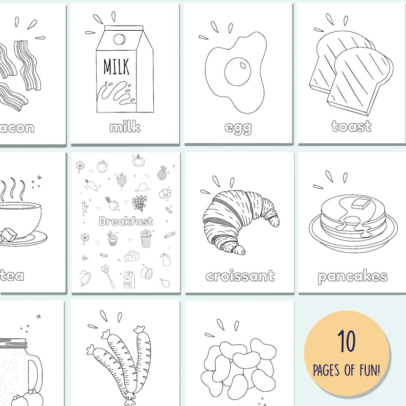 Breakfast Food Coloring Pages for Kids - Etsy